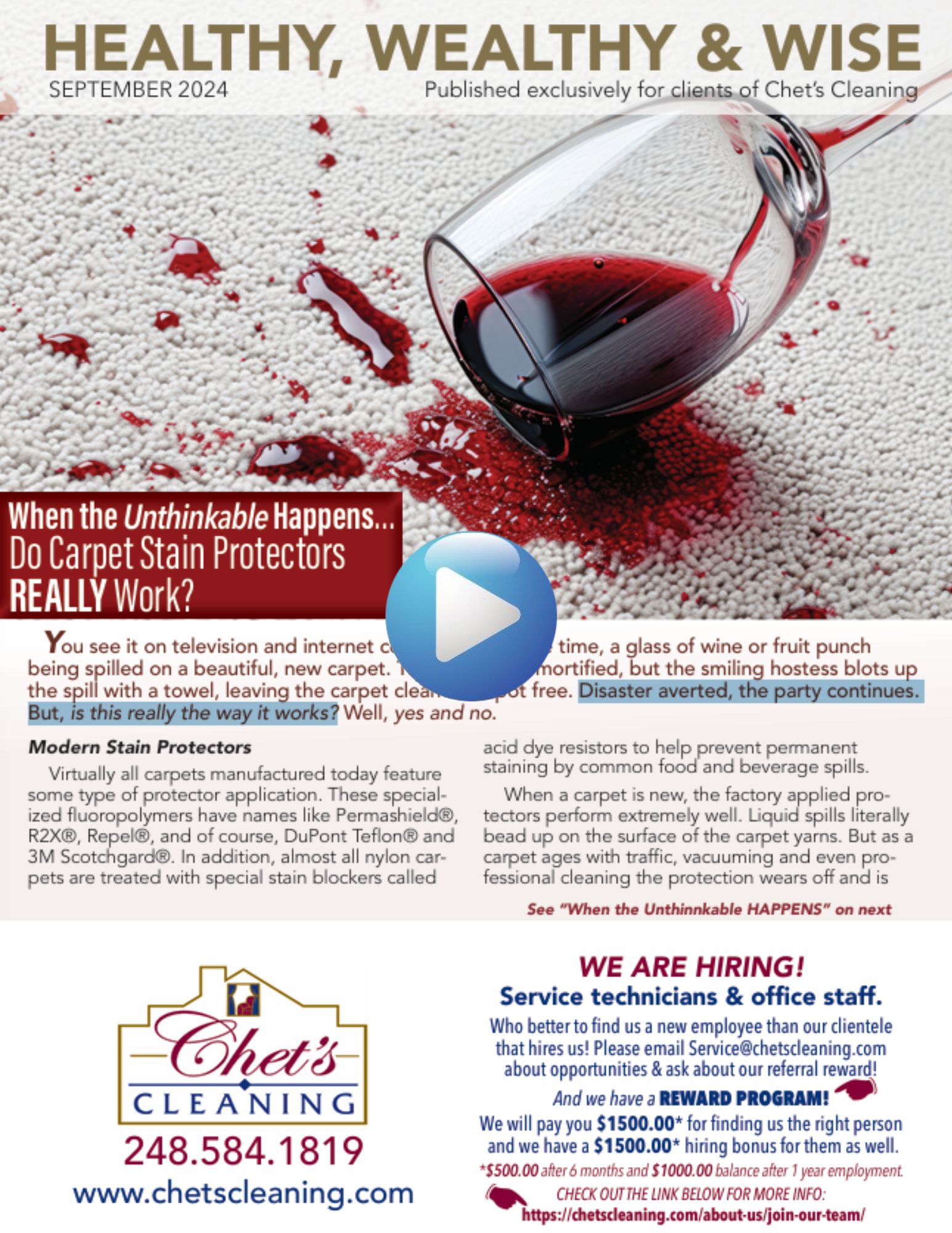 Carpet Cleaning Secrets from Chet's Cleaning Newsletter